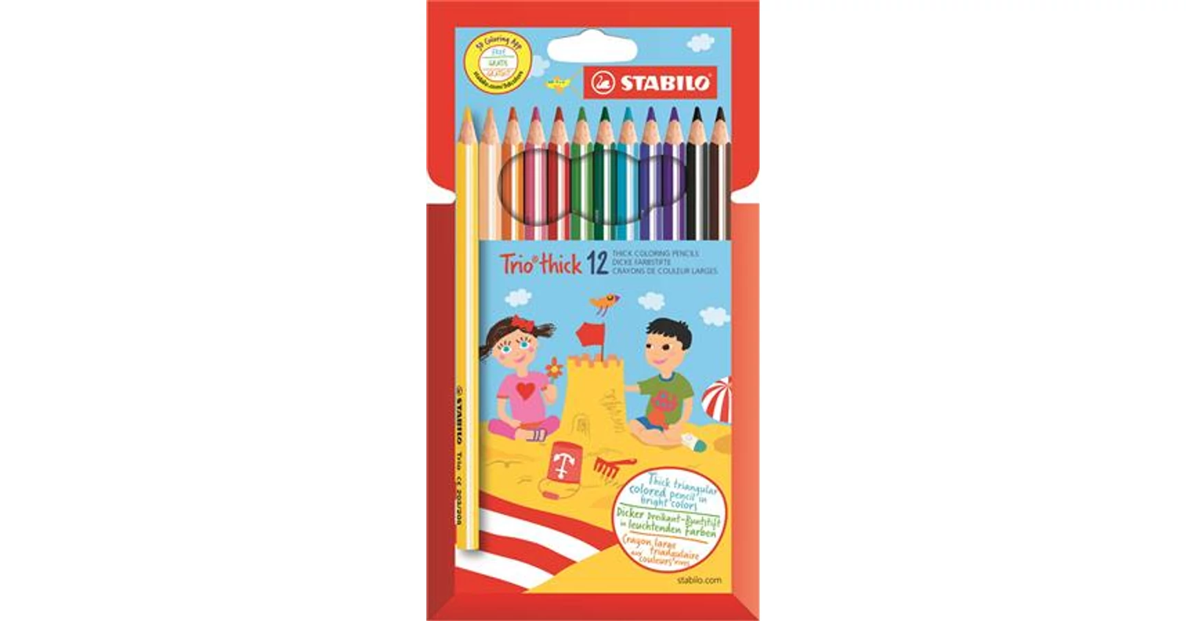 Színes ceruza készlet, háromszögletű, vastag, STABILO Trio thick, 12 ...