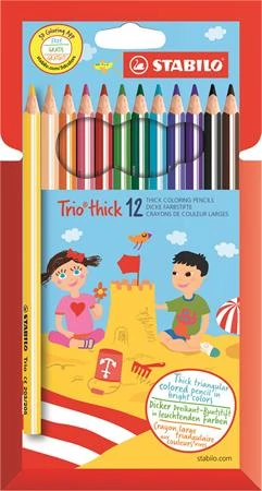 Színes ceruza készlet, háromszögletű, vastag, STABILO Trio thick, 12 ...